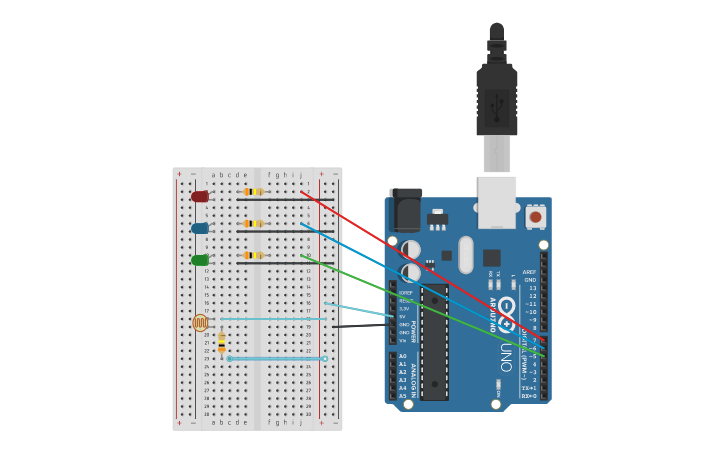 Circuit design Controlando sensor LDR | Tinkercad
