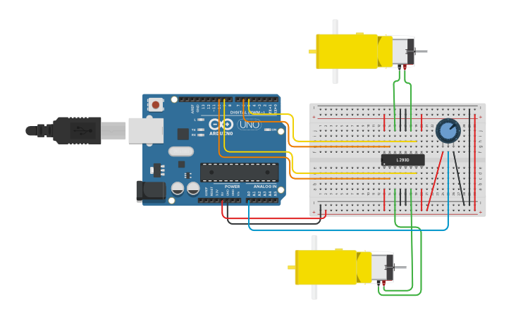 Circuit design Control_2_DC_Motors_Speed_with_A_Potentiometer - Tinkercad Circuit design Control_2_DC_Motors_Speed_with_A_Potentiometer - Tinkercad
