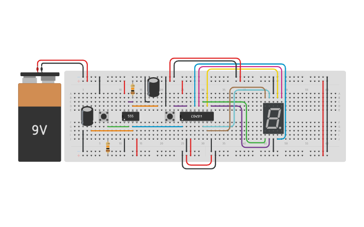 Circuit design Seven Segment Counter - Tinkercad