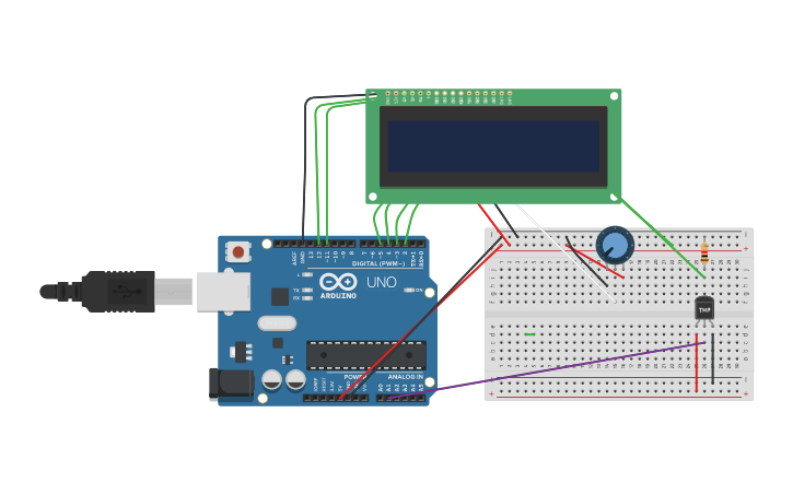 Circuit design TEMPERATURE SENSOR WITH LCD - Tinkercad