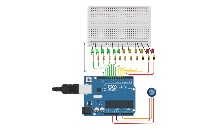Circuit design led tacometro(tachometer) - Tinkercad
