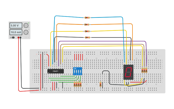 Circuit design 7 segmentos - Tinkercad