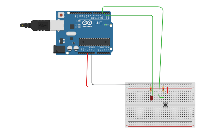 Circuit design clase 3, encender LED con pulsador - Tinkercad