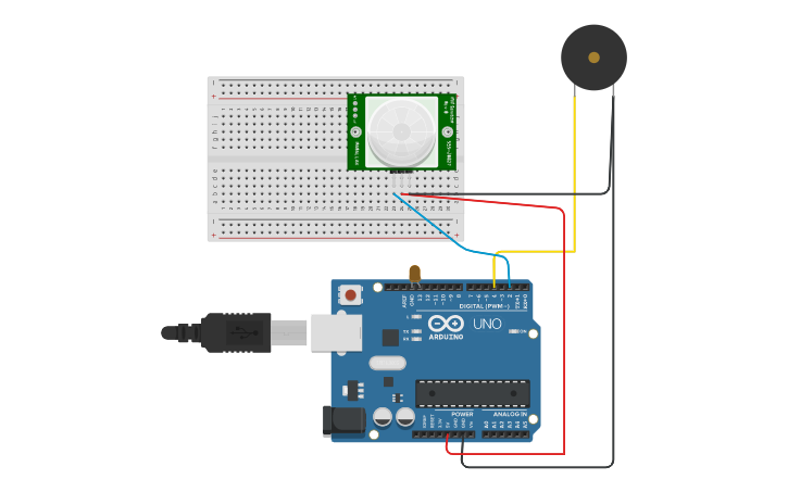 Circuit design Interfacing pir sensor - Tinkercad