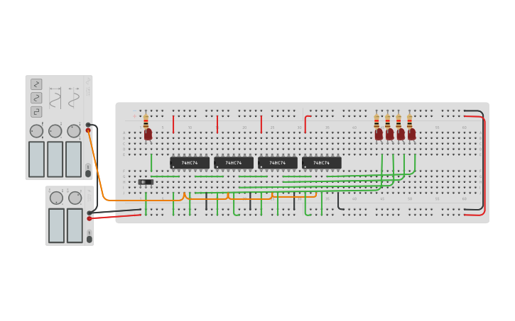 Circuit design Q1 :- Right Shift Register | Tinkercad