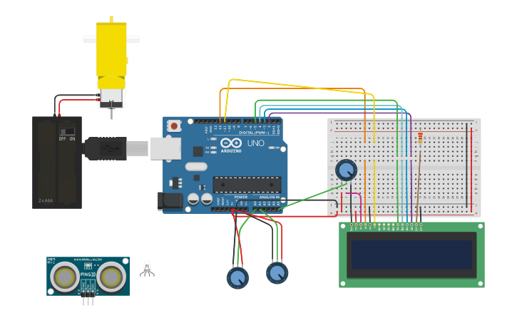 Circuit design 2 analog hall effect sensors with LCD - Tinkercad