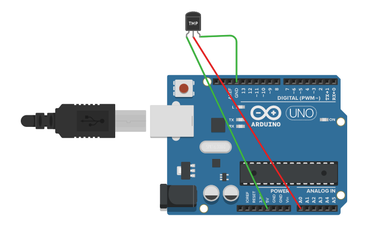 Circuit design TMP36 temperature sensor | Tinkercad