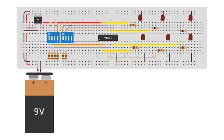 Circuit design Compuerta Logica 7404 - Tinkercad