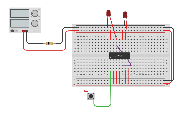 Circuit design 2-bit Asynchronous Counter: - Tinkercad