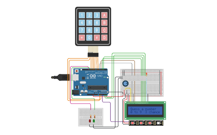 Circuit design Guess Number - Tinkercad