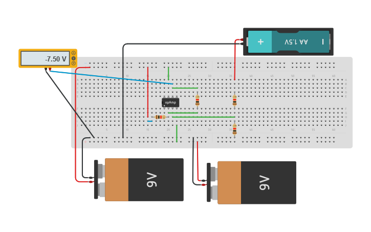 Circuit design Diffrential amplifier - Tinkercad