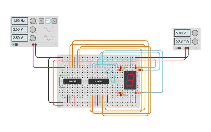 Circuit design cd4017 and bit counter - Tinkercad
