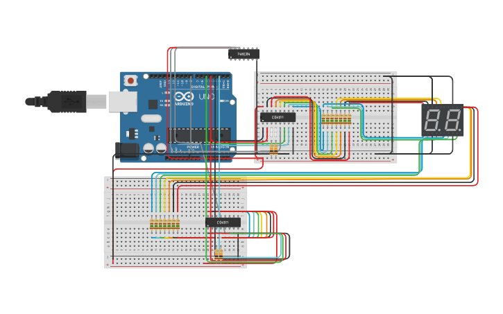 Circuit design 2 display 7 segmenti pilotati dal CD4511 - Tinkercad