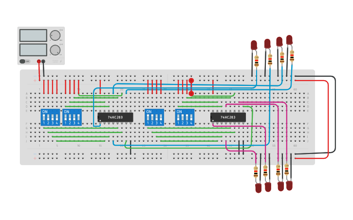 Circuit design 8 bit adder - Tinkercad