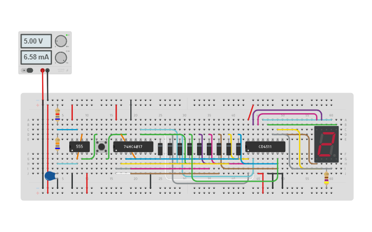 Circuit design 555 4017 4511 Digital Dice Circuit - Tinkercad