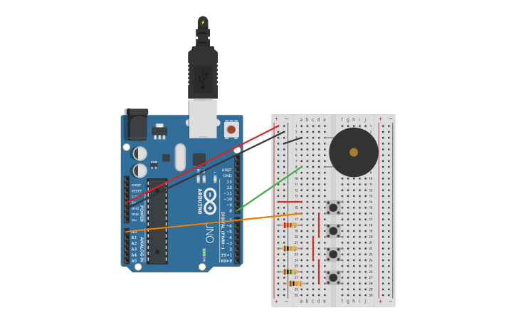 Circuit design Proyecto 2. Teclado musical - Tinkercad