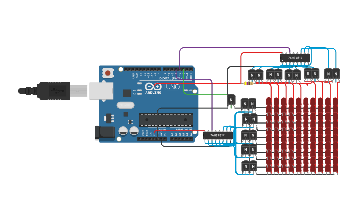 Circuit design Easy to Program 10x10 LED Board - Tinkercad
