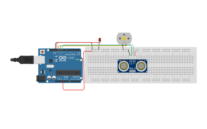 Circuit design Arduino ultra sensor con motor Camila García | Tinkercad
