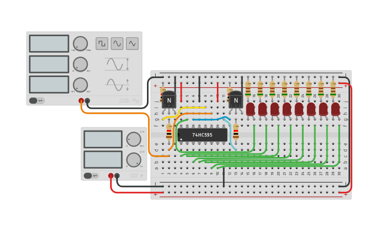 Circuit design Function generator shift register | Tinkercad