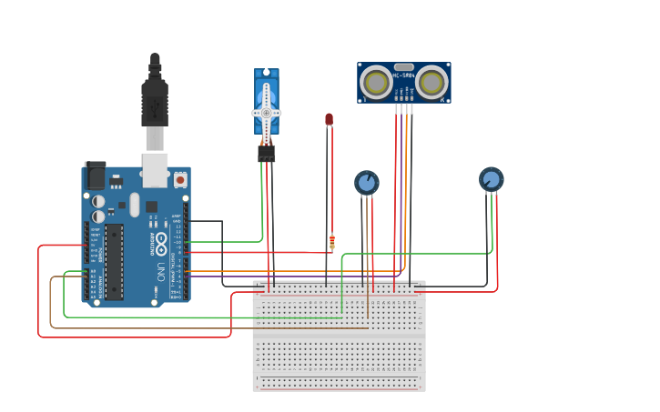 Circuit design Automatic Braking Assistant using an Ultrasonic Sensor | Tinkercad
