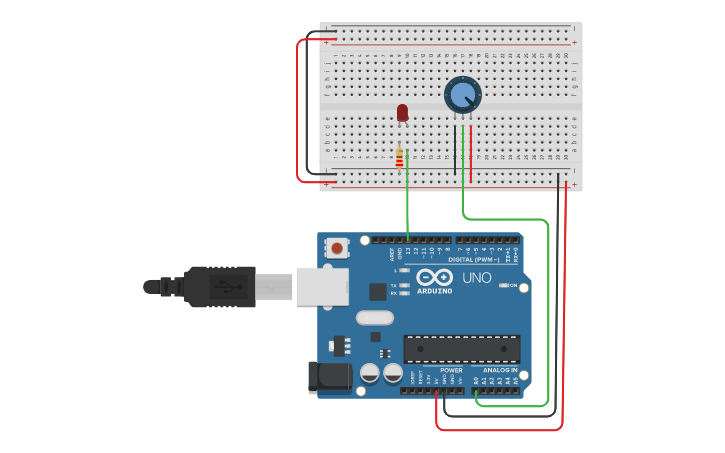 Circuit Design Simulasi Input Analog Dengan Potensiometer Tinkercad