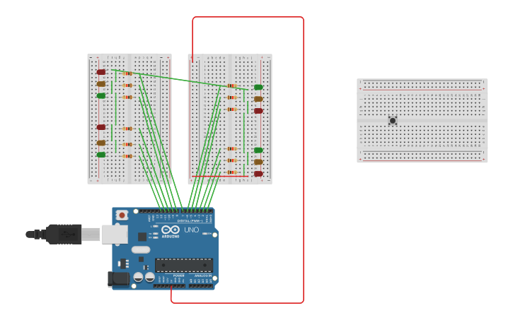 Circuit Design Croisement 4 Feux Et Bouton Tinkercad