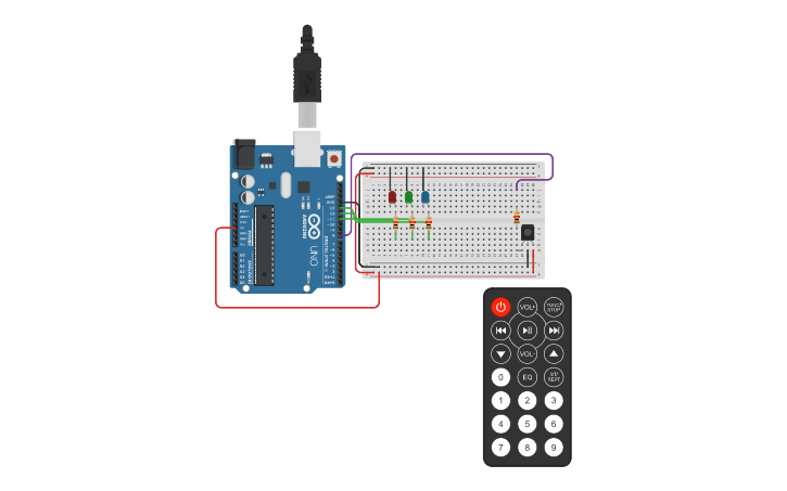 Circuit design RGB Led Infrared control - Tinkercad