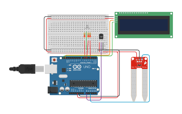 Circuit design soil moisture - Tinkercad