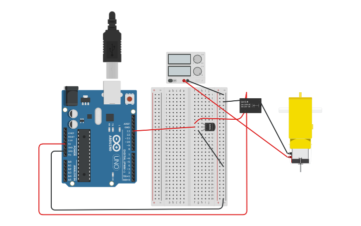 Circuit design Relay Motor Switch | Tinkercad