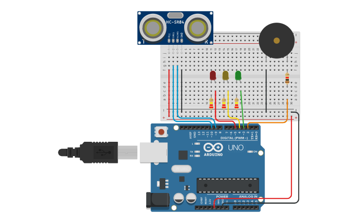 Circuit design Ergasia_8-Arduino_Ultrasonic_buzzer_3LED - Tinkercad Circuit design Ergasia_8-Arduino_Ultrasonic_buzzer_3LED - Tinkercad