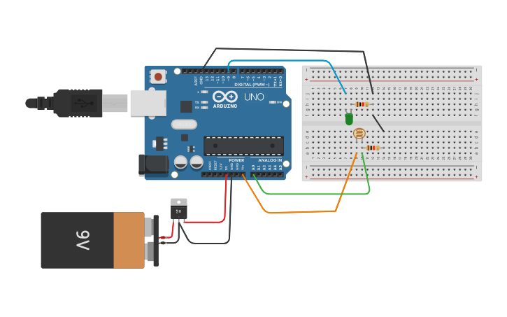 Circuit design control de un LED con una fotocelda - Tinkercad