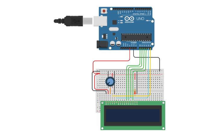 Circuit design LCD Display Using Analog Pins - Tinkercad Circuit design LCD Display Using Analog Pins - Tinkercad