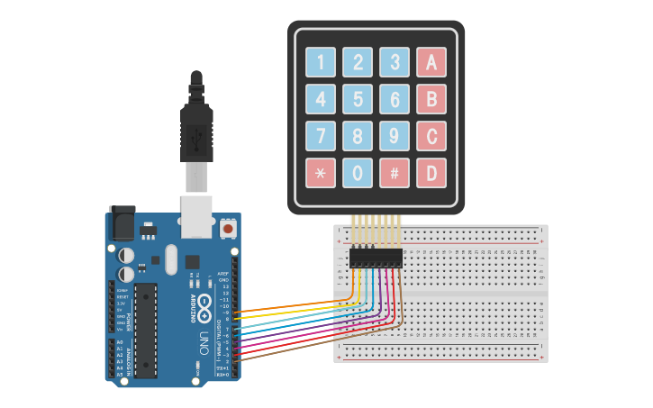 Circuit design Teclado Keypad 4x4 y simple control de acceso con clave - Tinkercad
