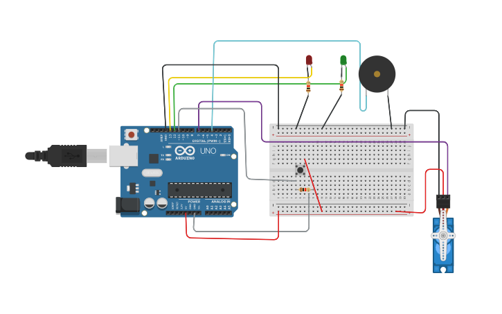 Circuit design Projek Pagar Keselamatan - Tinkercad