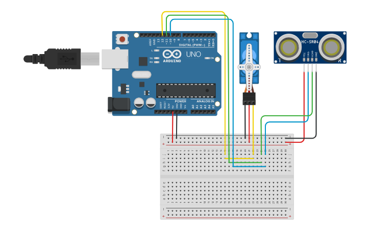 Circuit design Arduino mesafe ölçen radar - Tinkercad