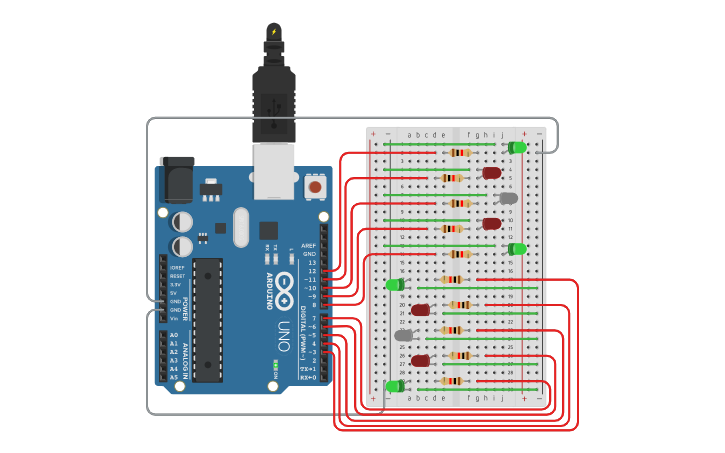 Circuit design Christmas Lights - Tinkercad