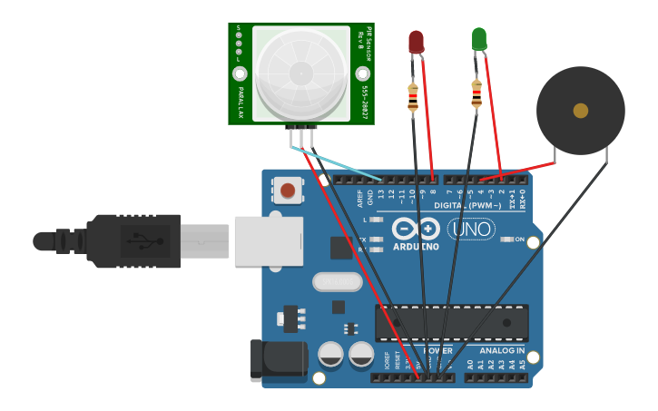 Circuit Design Thief Detecting Homework Using Pir Sensor Tinkercad