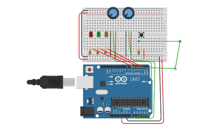 Circuit design dimmen drukknop sturing - Tinkercad