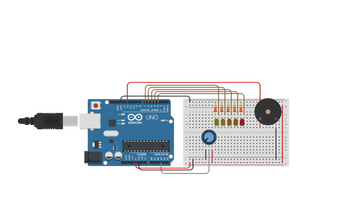 Circuit Design Buzzer Volume Visualizer Using Potentiometer Tinkercad