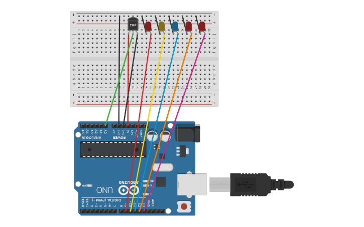 Circuit design TMP36 (63707701) - Tinkercad
