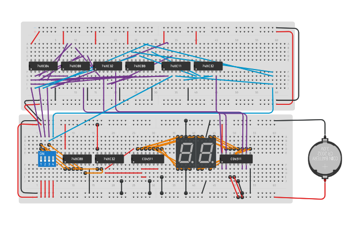 Circuit design 2 digit seven segment - Tinkercad