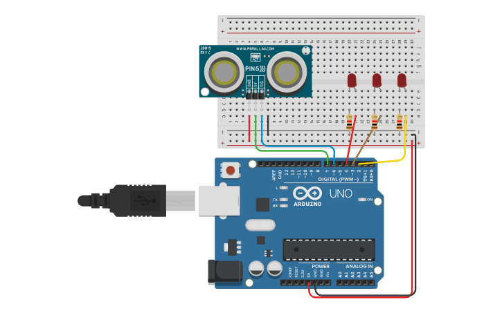 Circuit design Sensor ultrasonico - Tinkercad
