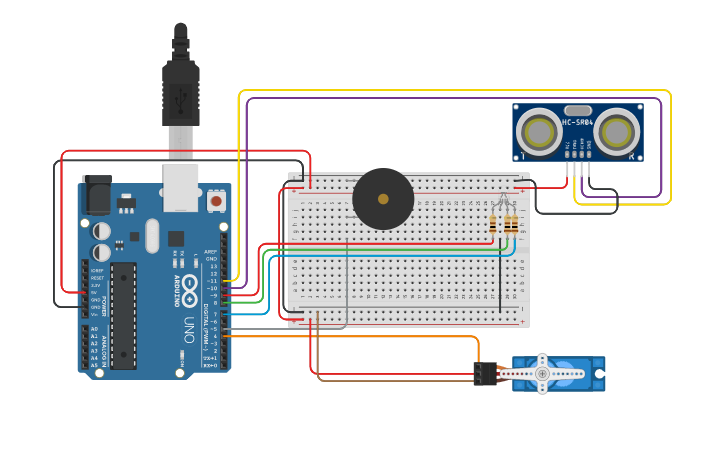 Circuit design Automated Railway Crossing | Tinkercad