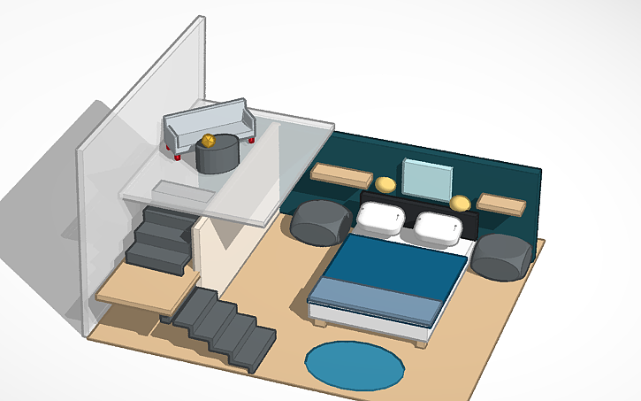 3D design modern suite one bed - Tinkercad