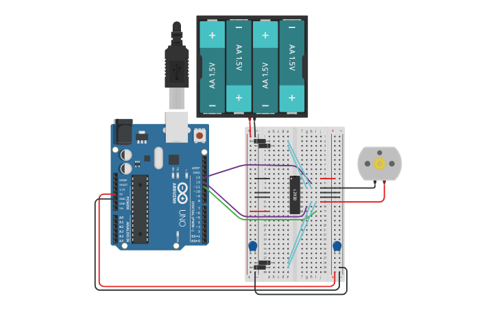 Circuit design Bi-directional DC Motor Experiment | Tinkercad