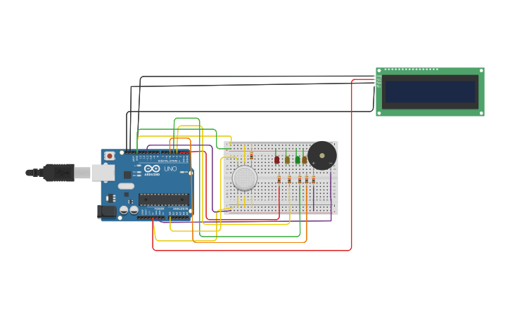 Circuit design Program 6:AIR QUALITY GAS SENSOR(MQ135)SENSOR - Tinkercad