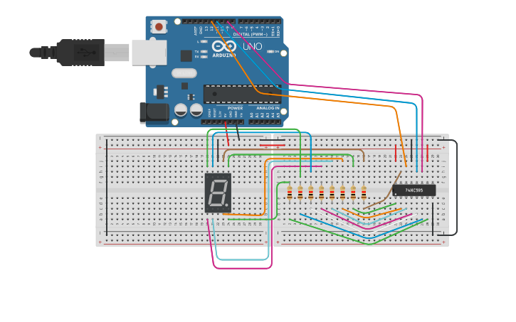 Circuit design 7 Segment Display with 74HC595 - Tinkercad