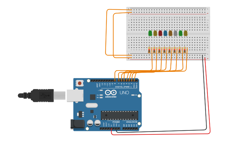 Circuit design Luces LED con arduino - Tinkercad