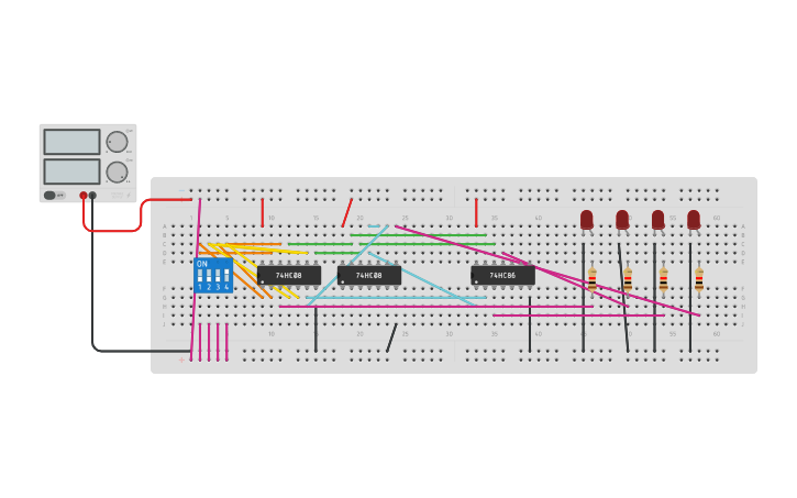 Circuit design 2-bit multiplier - Tinkercad