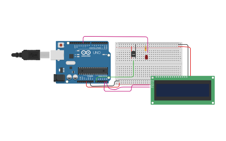 Circuit design SENSOR DE TEMPERATURA CON LCD - Tinkercad